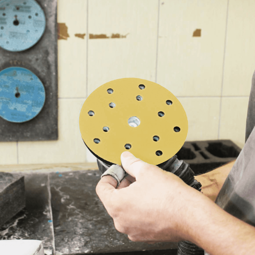 Gold Sanding Disc F15 150mm Velcro with 15 Holes - Fastplus.eu
